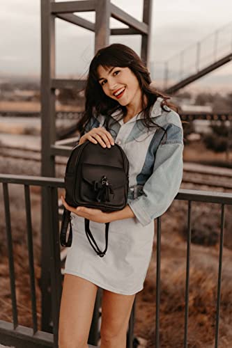 ECOSUSI Mini Backpack for Women Cute Bowknot Small Backpack Purse Girls Leather Bookbag Ladies Satchel Bags,with Charm Tassel