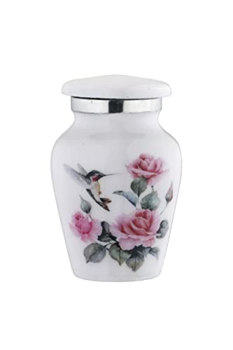 BOLD & DIVINE Small White Keepsake Urns |for Human or Pet Ashes | Mini Urns Set of 4 Hummingbird