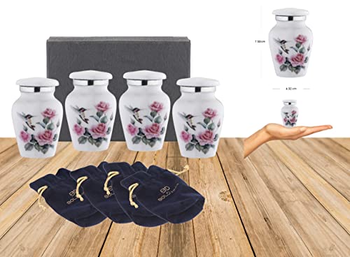 BOLD & DIVINE Small White Keepsake Urns |for Human or Pet Ashes | Mini Urns Set of 4 Hummingbird