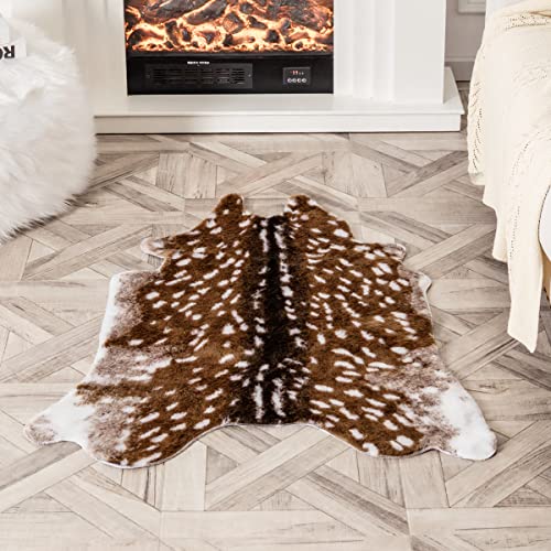 Faux Cowhide Rug Animal Print Area Rug Deer Hide Rug Sika Deer Carpet Cow Hides and Skins Rug for Home,Livingroom (3.6x3ft)