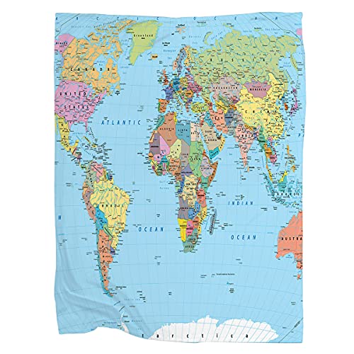 Swono World Map Throw Blanket,Colored World Map with Borders Countries Roads and Cities Soft Warm Flannel Blanket for Couch Bedroom Blankets for Adults Girl Boy 40"X50"