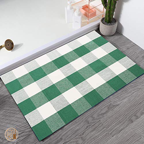 McGuffey Buffalo Plaid Rug 24x36'' Green and White Area Rugs Washable Cotton Hand-Woven Indoor/Outdoor Front Door Decor Mat for Entry,Way,Kitchen,Farmhouse