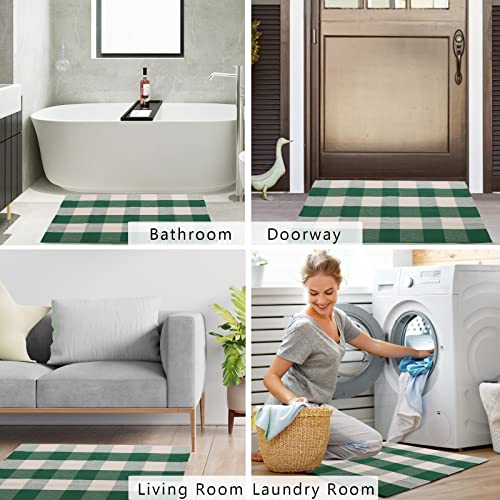 McGuffey Buffalo Plaid Rug 24x36'' Green and White Area Rugs Washable Cotton Hand-Woven Indoor/Outdoor Front Door Decor Mat for Entry,Way,Kitchen,Farmhouse