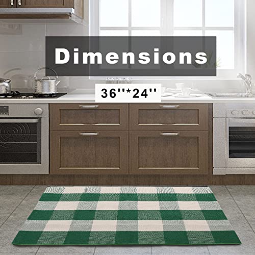 McGuffey Buffalo Plaid Rug 24x36'' Green and White Area Rugs Washable Cotton Hand-Woven Indoor/Outdoor Front Door Decor Mat for Entry,Way,Kitchen,Farmhouse