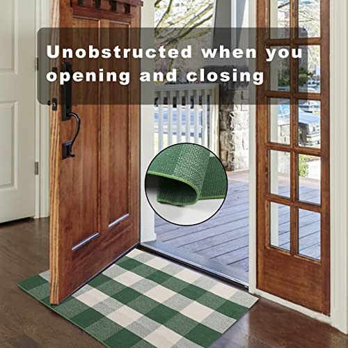 McGuffey Buffalo Plaid Rug 24x36'' Green and White Area Rugs Washable Cotton Hand-Woven Indoor/Outdoor Front Door Decor Mat for Entry,Way,Kitchen,Farmhouse