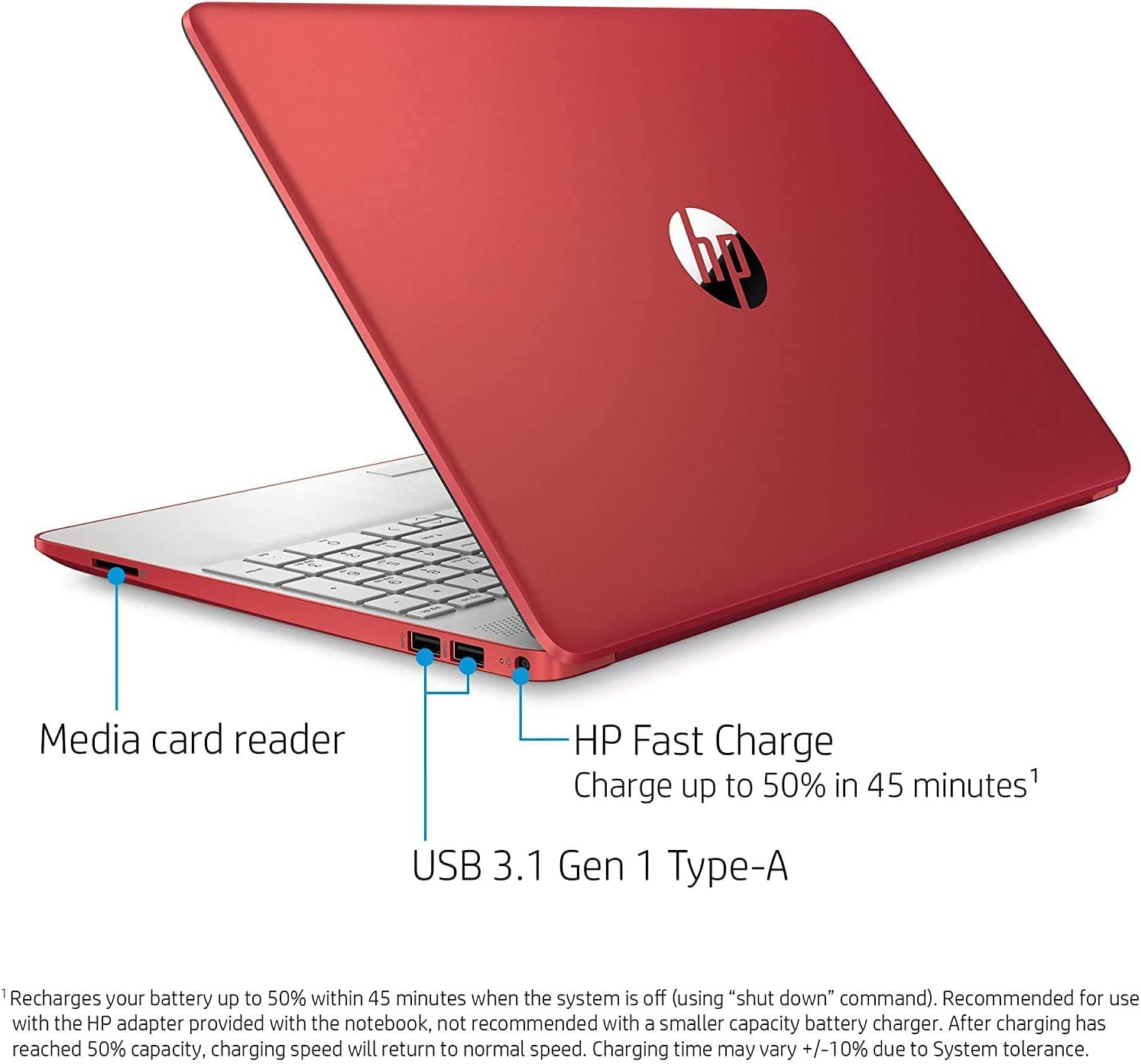HP Laptop, 15.6" HD Display, Intel Pentium Gold 6405U 2.4 GHz Processor, 16GB Memory, 2TB SSD, SD Card Reader, Webcam, HDMI, USB-C, RJ-45, Wi-Fi, Windows OS, Red, JVQ MP