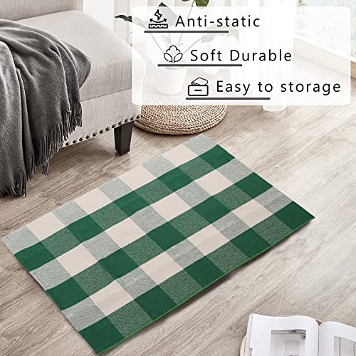 McGuffey Buffalo Plaid Rug 24x36'' Green and White Area Rugs Washable Cotton Hand-Woven Indoor/Outdoor Front Door Decor Mat for Entry,Way,Kitchen,Farmhouse