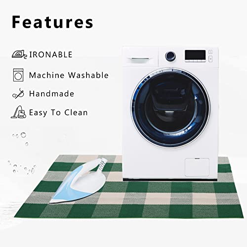 McGuffey Buffalo Plaid Rug 24x36'' Green and White Area Rugs Washable Cotton Hand-Woven Indoor/Outdoor Front Door Decor Mat for Entry,Way,Kitchen,Farmhouse