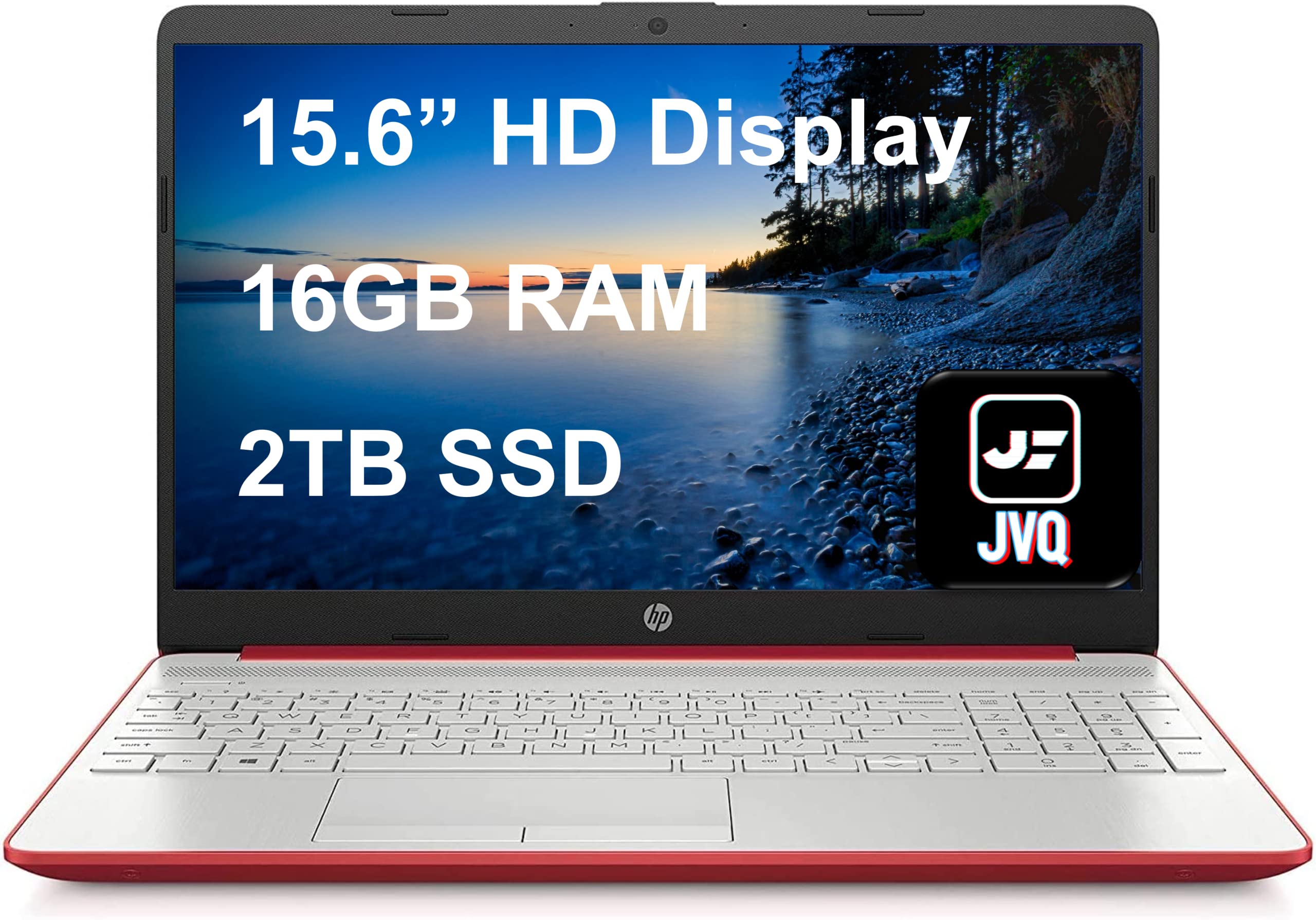 HP Laptop, 15.6" HD Display, Intel Pentium Gold 6405U 2.4 GHz Processor, 16GB Memory, 2TB SSD, SD Card Reader, Webcam, HDMI, USB-C, RJ-45, Wi-Fi, Windows OS, Red, JVQ MP