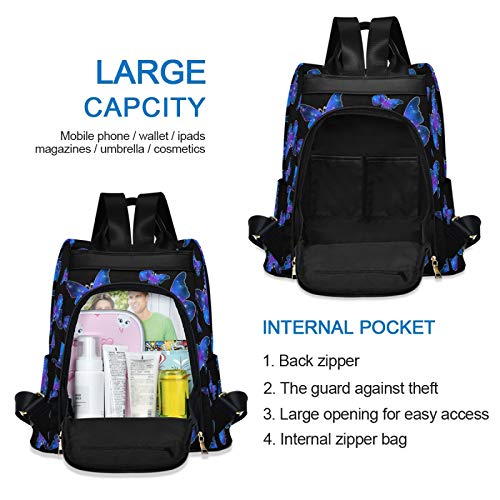 ALAZA Butterfly Print Galaxy Starry Backpack Purse for Women Anti Theft Fashion Back Pack Shoulder Bag