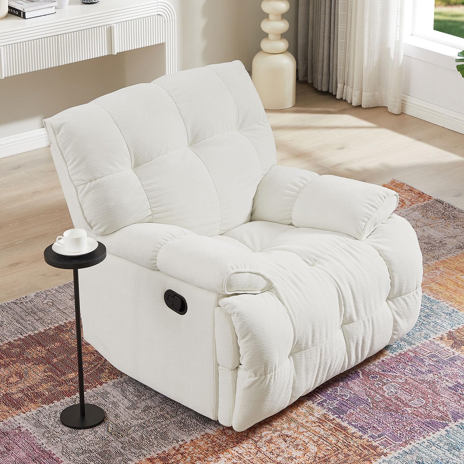 HanStrong Swivel Rocker Recliner Chair Antiskid Fabric Single Sofa Heavy Duty Reclining Chair for Living Room, 360 Degree Swivel Chair Comfy Seating Single Sofa Chair, Cream