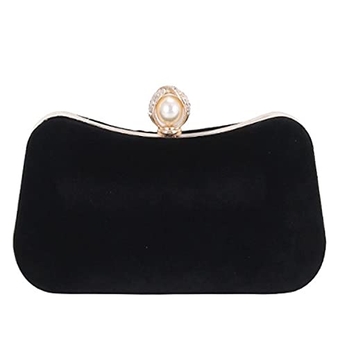 Black Clutch Evening Handbag Velvet Pearl Clasp Crossbody Bags for Prom Wedding Party