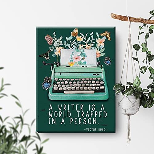 Writer Wall Art a Writer is a World Trapped in a Person Canvas Painting Prints for Home Wall Decor Framed Reading Books Artwork Gifts(12x15 Inch)
