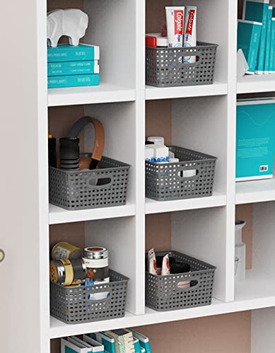 Weave Storage Organizer Baskets, Grey 6-Pack Plastic Woven Baskets, 10.1" x 7.55" x 4.1"