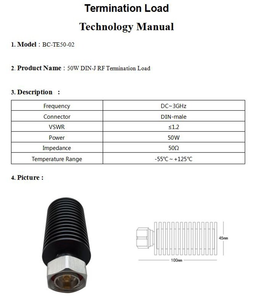 BECEN 50W 7/16 DIN Male Connector Dummy Load,Termination Load, 50 ohm, DC to3 GHz