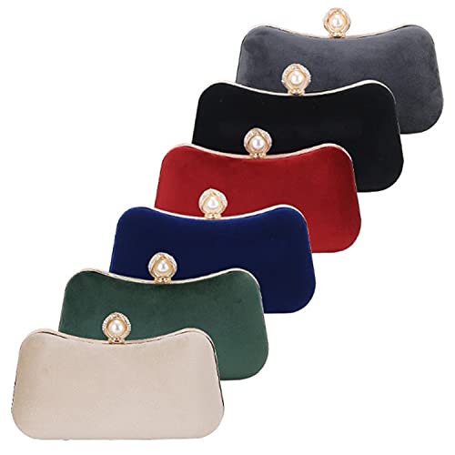 Black Clutch Evening Handbag Velvet Pearl Clasp Crossbody Bags for Prom Wedding Party