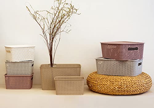 MBKO Plastic Storage Basket Bins - Stackable Pantry Organizer Container (Medium_White_6PK)