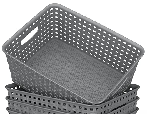 Weave Storage Organizer Baskets, Grey 6-Pack Plastic Woven Baskets, 10.1" x 7.55" x 4.1"
