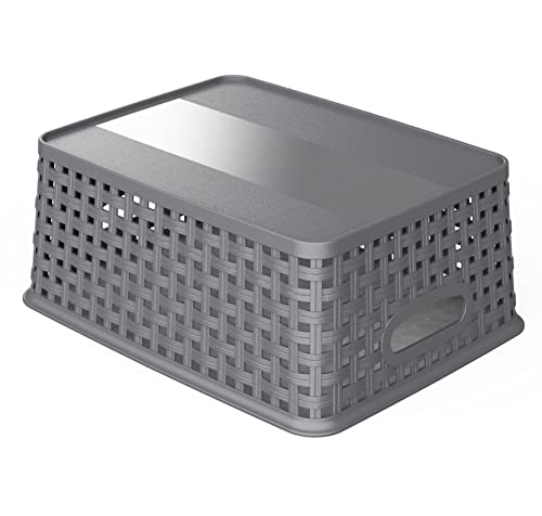 Weave Storage Organizer Baskets, Grey 6-Pack Plastic Woven Baskets, 10.1" x 7.55" x 4.1"