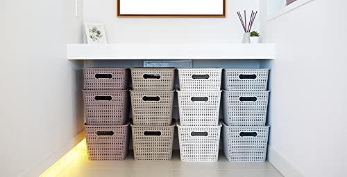 MBKO Plastic Storage Basket Bins - Stackable Pantry Organizer Container (Medium_White_6PK)