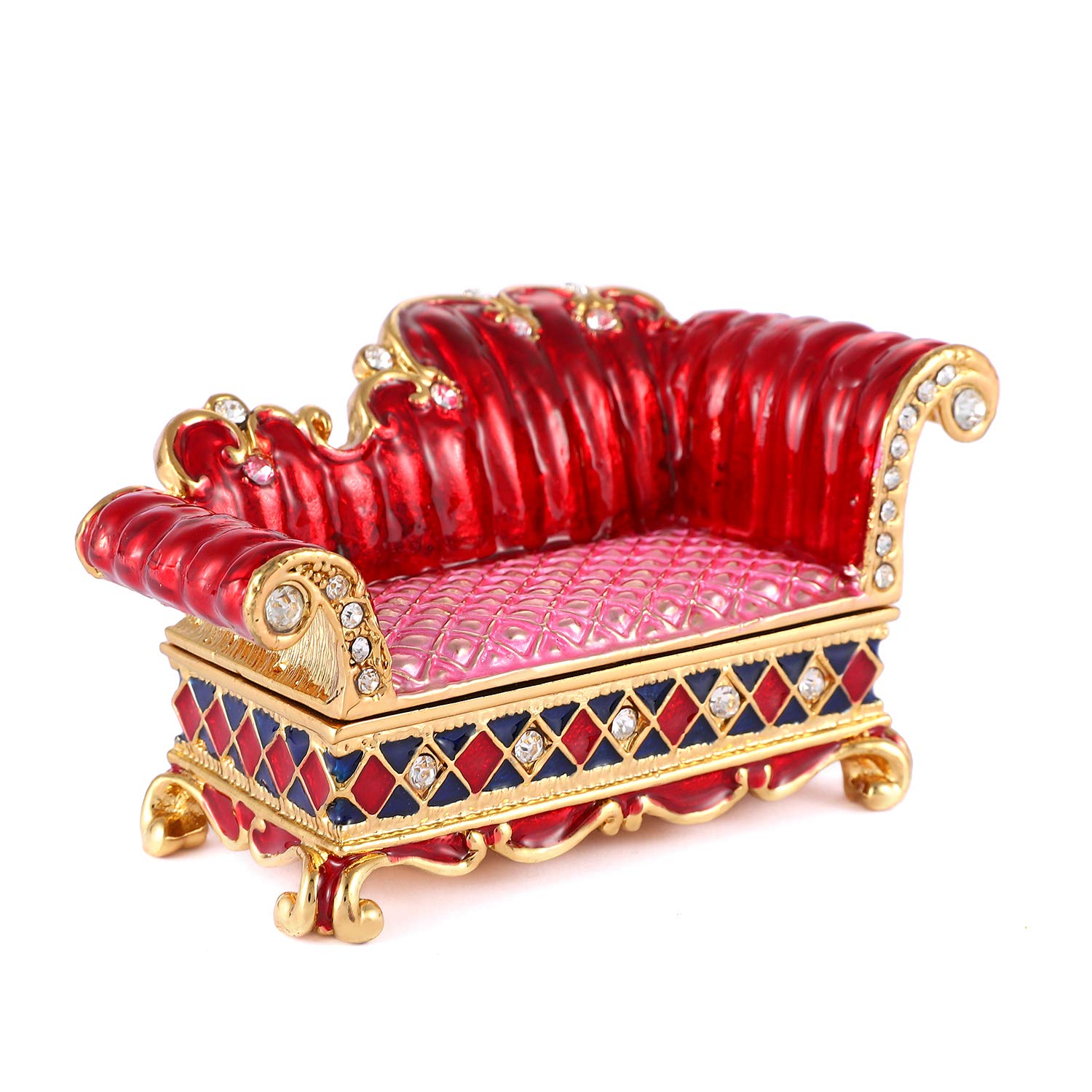 QIFU Sofa Series Hand Painted Hinged Jewelry Trinket Box with Rich Enamel and Sparkling Rhinestones Unique Gift Home Decor