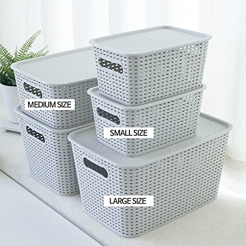 MBKO Plastic Storage Basket Bins - Stackable Pantry Organizer Container (Medium_White_6PK)