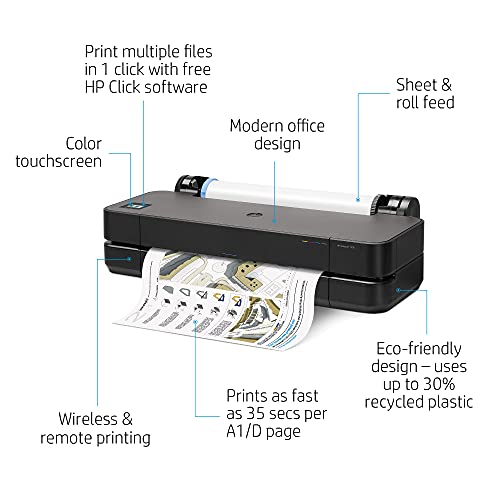 HP DesignJet T230 Large Format 24-inch Plotter Color Printer, with Modern Office Design (5HB07A)