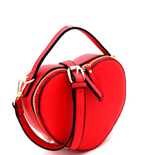Cute Heart Shape Girls Womens Vegan Leather Small Handle Satchel Crossbody Purse… (Red)