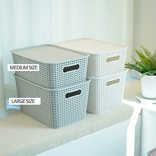 MBKO Plastic Storage Basket Bins - Stackable Pantry Organizer Container (Medium_White_6PK)