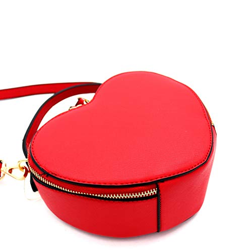 Cute Heart Shape Girls Womens Vegan Leather Small Handle Satchel Crossbody Purse… (Red)