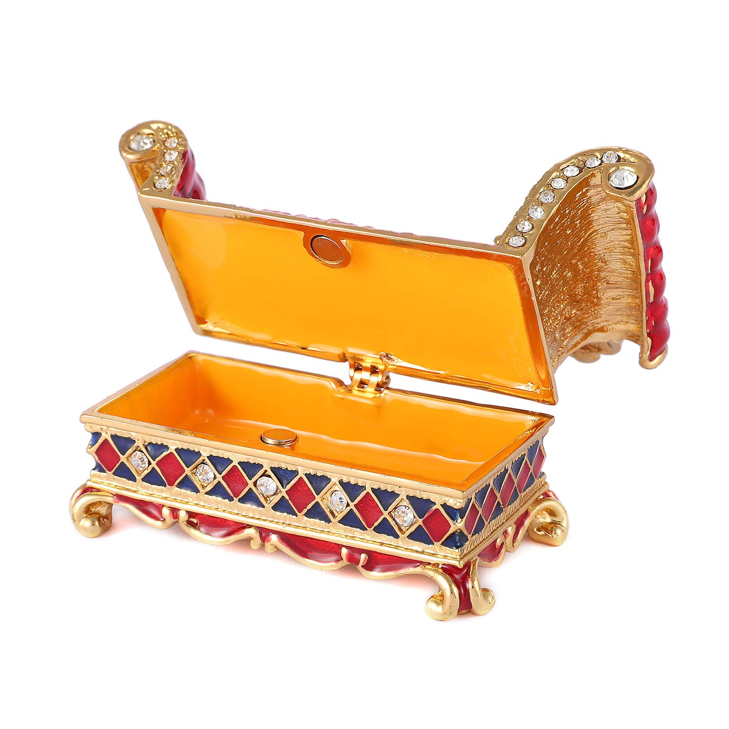 QIFU Sofa Series Hand Painted Hinged Jewelry Trinket Box with Rich Enamel and Sparkling Rhinestones Unique Gift Home Decor