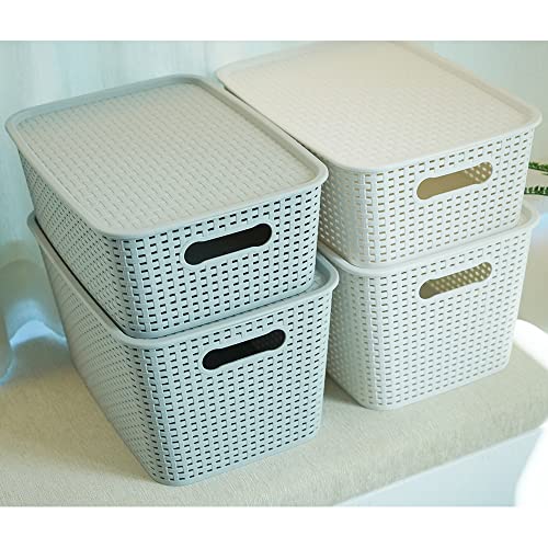 MBKO Plastic Storage Basket Bins - Stackable Pantry Organizer Container (Medium_White_6PK)