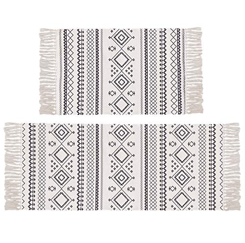 Kingrol 2 Pack Geometric Moroccan Area Rugs, Cotton Rugs for Kitchen Living Room Bedroom Bathroom Laundry Room, 2 x 3 Feet, 2 x 4.2 Feet