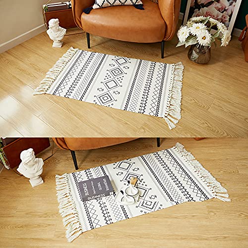 Kingrol 2 Pack Geometric Moroccan Area Rugs, Cotton Rugs for Kitchen Living Room Bedroom Bathroom Laundry Room, 2 x 3 Feet, 2 x 4.2 Feet