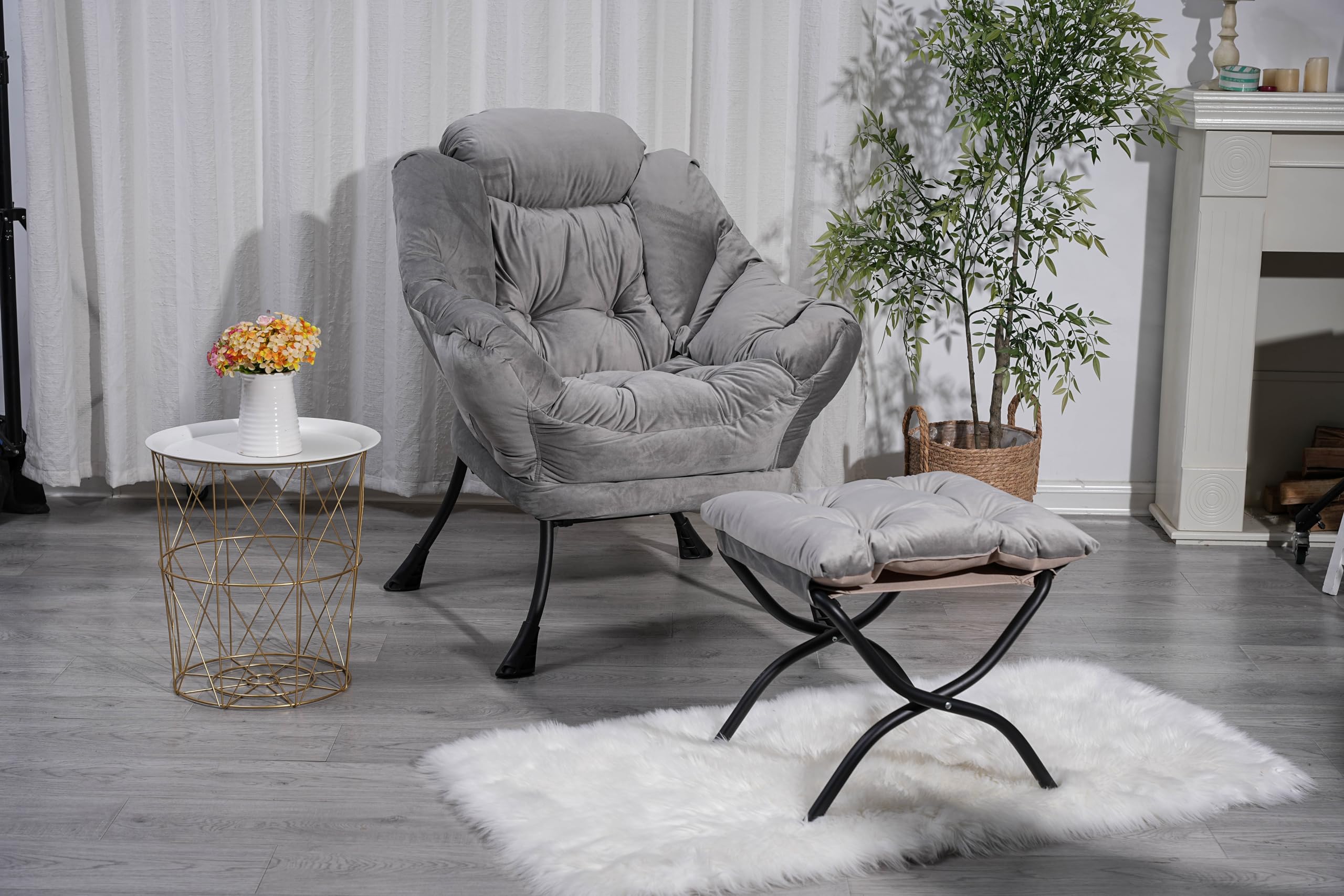 YOPTO Single Steel Frame Leisure Sofa Chair with Armrests and A Side Pocket,Modern Cotton Fabric Lazy-Chair,Accent Contemporary Lounge Chair for Living Room Bedroom,Light Gray