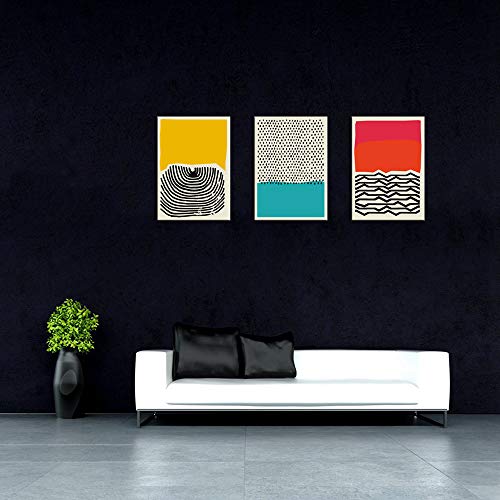Modern Abstract Art Prints Yellow Red and Blue Canvas Poster Canvas Wall Art Paintings for Living Room Wall Artworks (Geometry, 12x16inchx3)