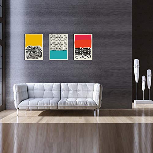 Modern Abstract Art Prints Yellow Red and Blue Canvas Poster Canvas Wall Art Paintings for Living Room Wall Artworks (Geometry, 12x16inchx3)