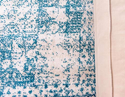 Rugs.com Dover Collection Rug – 5 Ft Round Turquoise Low-Pile Rug Perfect for Kitchens, Dining Rooms
