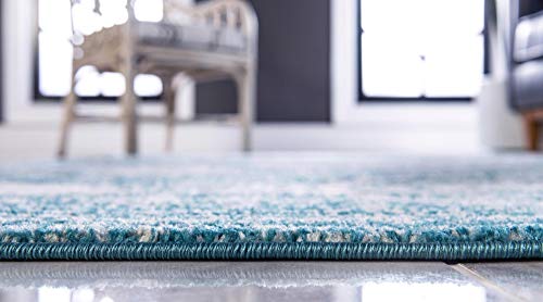 Rugs.com Dover Collection Rug – 5 Ft Round Turquoise Low-Pile Rug Perfect for Kitchens, Dining Rooms