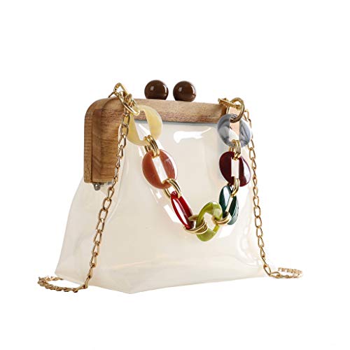 YUSHINY Women Transparent PVC Plastic Handbag Crossbody Durable Evening Bag with Removable Acrylic Curb Shoulder Strap (White)