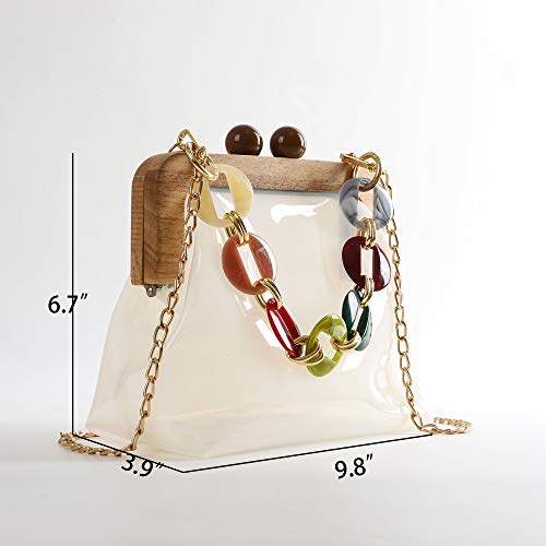 YUSHINY Women Transparent PVC Plastic Handbag Crossbody Durable Evening Bag with Removable Acrylic Curb Shoulder Strap (White)