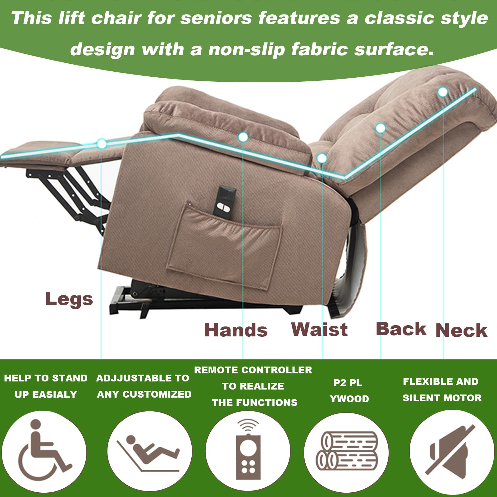 Altillo Power Lift Recliner Chair for Elderly, Electric Recliner Relax Sofa Chair with Massage & Heated, Living Room Chairs with Side Pocket and Remote Control (Brown)