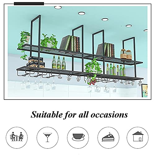 JHHL Ceiling Shelf Hanging, for Storage Wine Glass Bottle,Wall Mounted Storage Shelves, Book Shelf Organizer Display Rack for Bedroom/Bathroom/Living Room/Kitchen