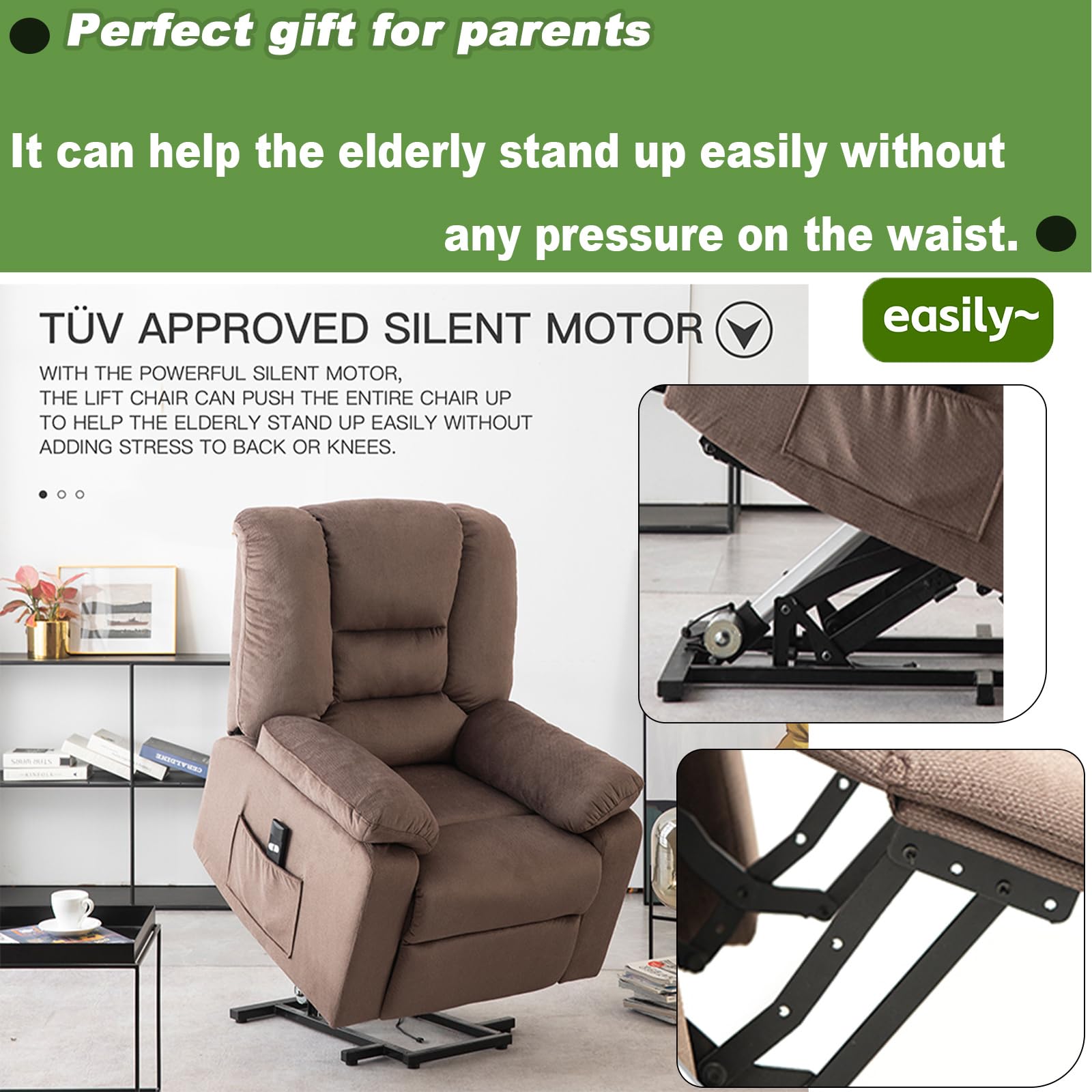 Altillo Power Lift Recliner Chair for Elderly, Electric Recliner Relax Sofa Chair with Massage & Heated, Living Room Chairs with Side Pocket and Remote Control (Brown)