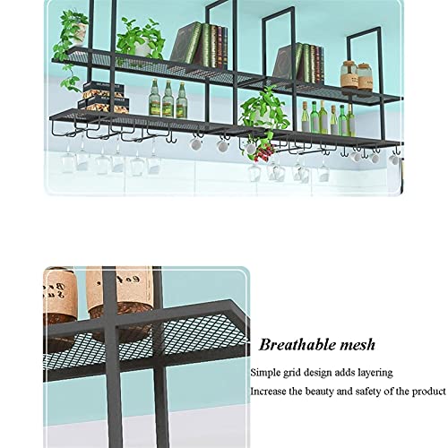 JHHL Ceiling Shelf Hanging, for Storage Wine Glass Bottle,Wall Mounted Storage Shelves, Book Shelf Organizer Display Rack for Bedroom/Bathroom/Living Room/Kitchen