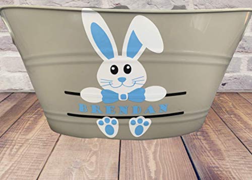 Bunny Easter Basket With Name - Custom Bucket for Kids - Pail for Egg Gathering - Personalized Bin