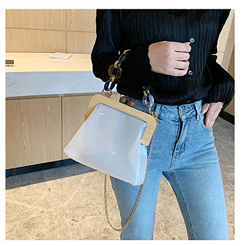 YUSHINY Women Transparent PVC Plastic Handbag Crossbody Durable Evening Bag with Removable Acrylic Curb Shoulder Strap (White)