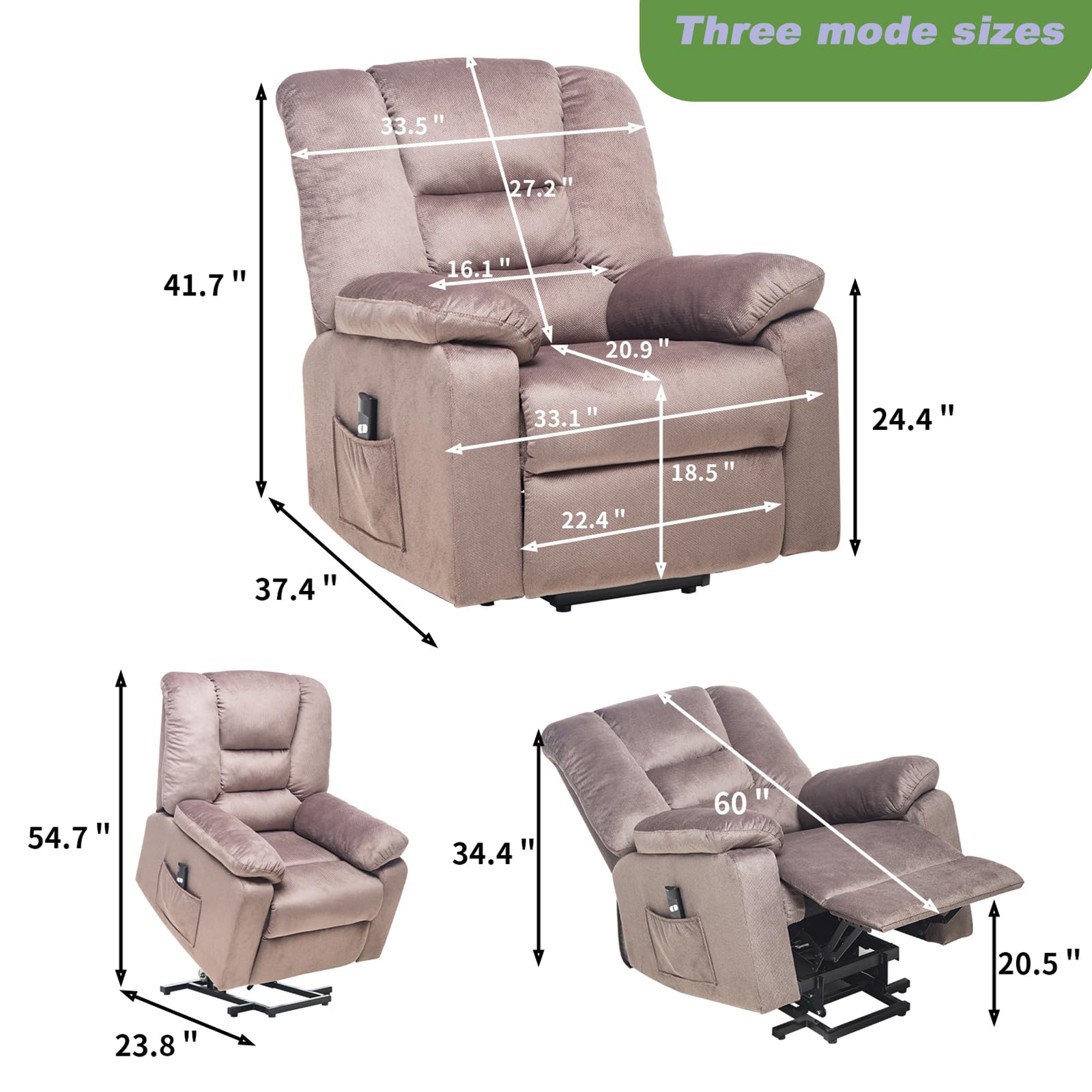 Altillo Power Lift Recliner Chair for Elderly, Electric Recliner Relax Sofa Chair with Massage & Heated, Living Room Chairs with Side Pocket and Remote Control (Brown)