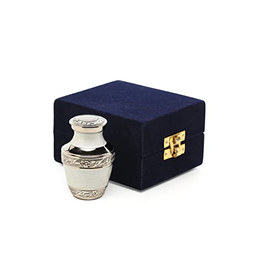 Keepsake White Silver Urn for Human Ashes, with Case and Velvet Bag – Mini Funeral Burial White by Eternal Memory (Small)