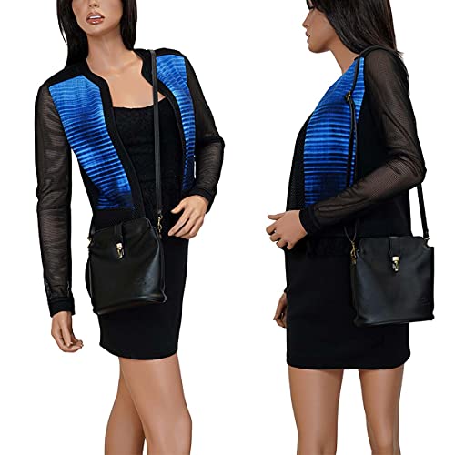 Fioretta Italian Genuine Leather Crossbody Bag Shoulder Bag Purse Snap Closure For Women - Black